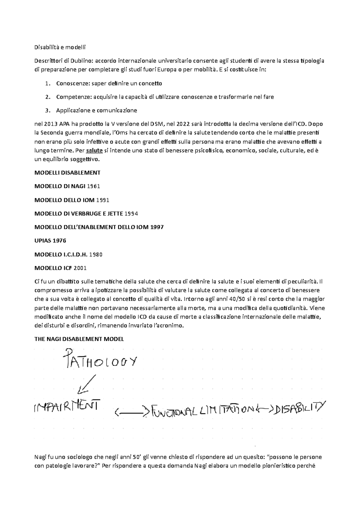 1.1 Disabilità e modelli - Disabilità e modelli Descrittori di Dublino ...