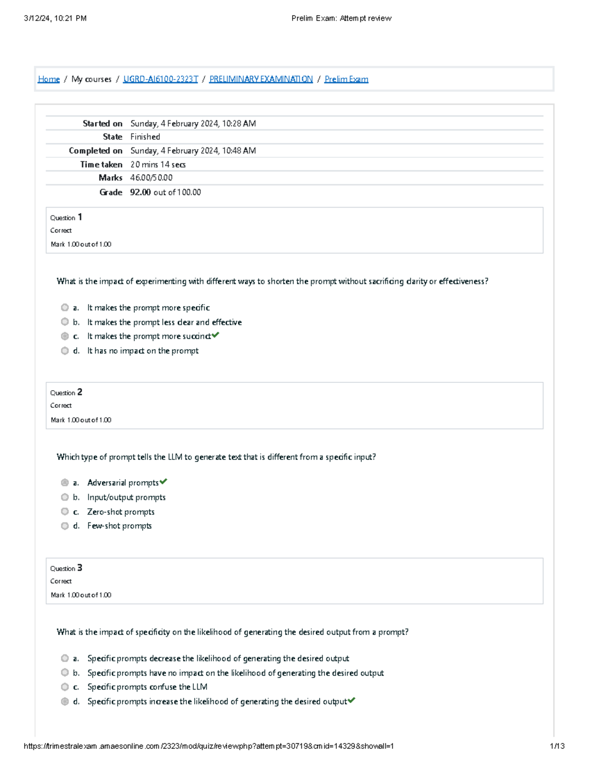 Prelim Exam AI - What is the impact of using a succinct prompt for ...