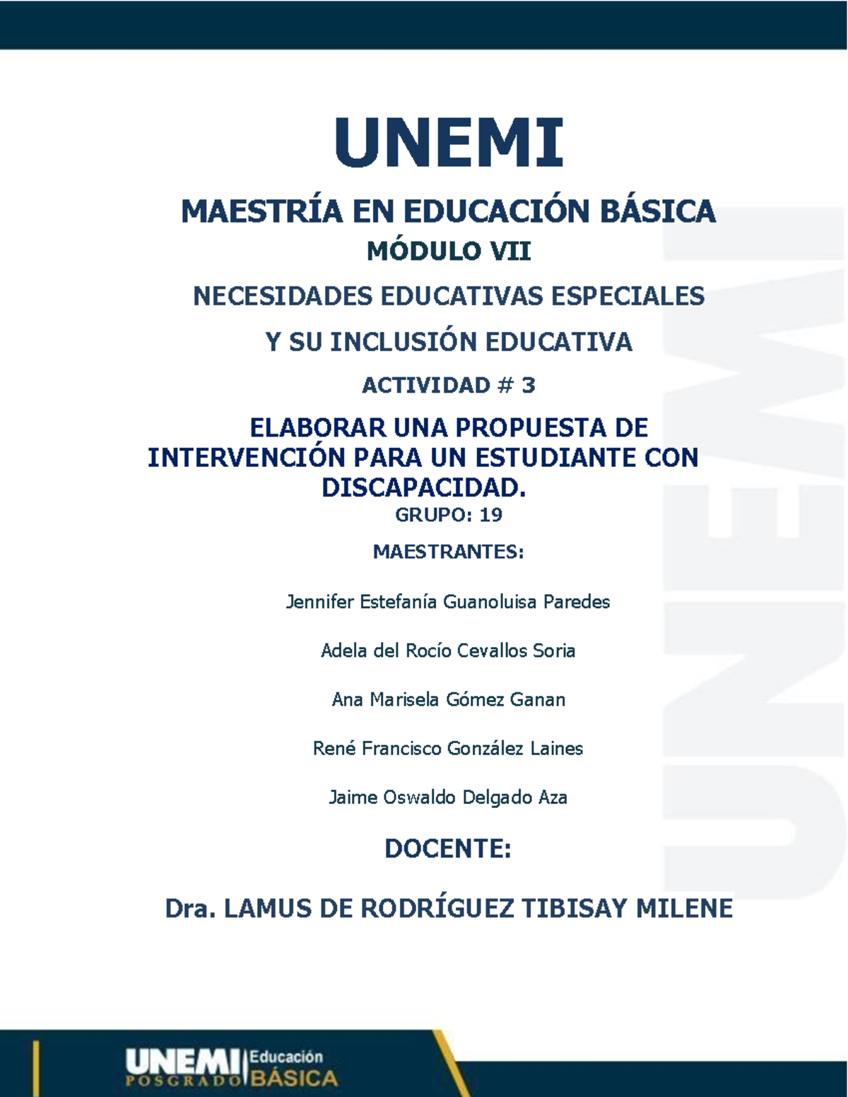 GUÍA Práctica NEE Propuesta DE Intervención CON DIAC Grupo 19 (2)-1 - UNEMI MAESTRÕA EN EDUCACI ...