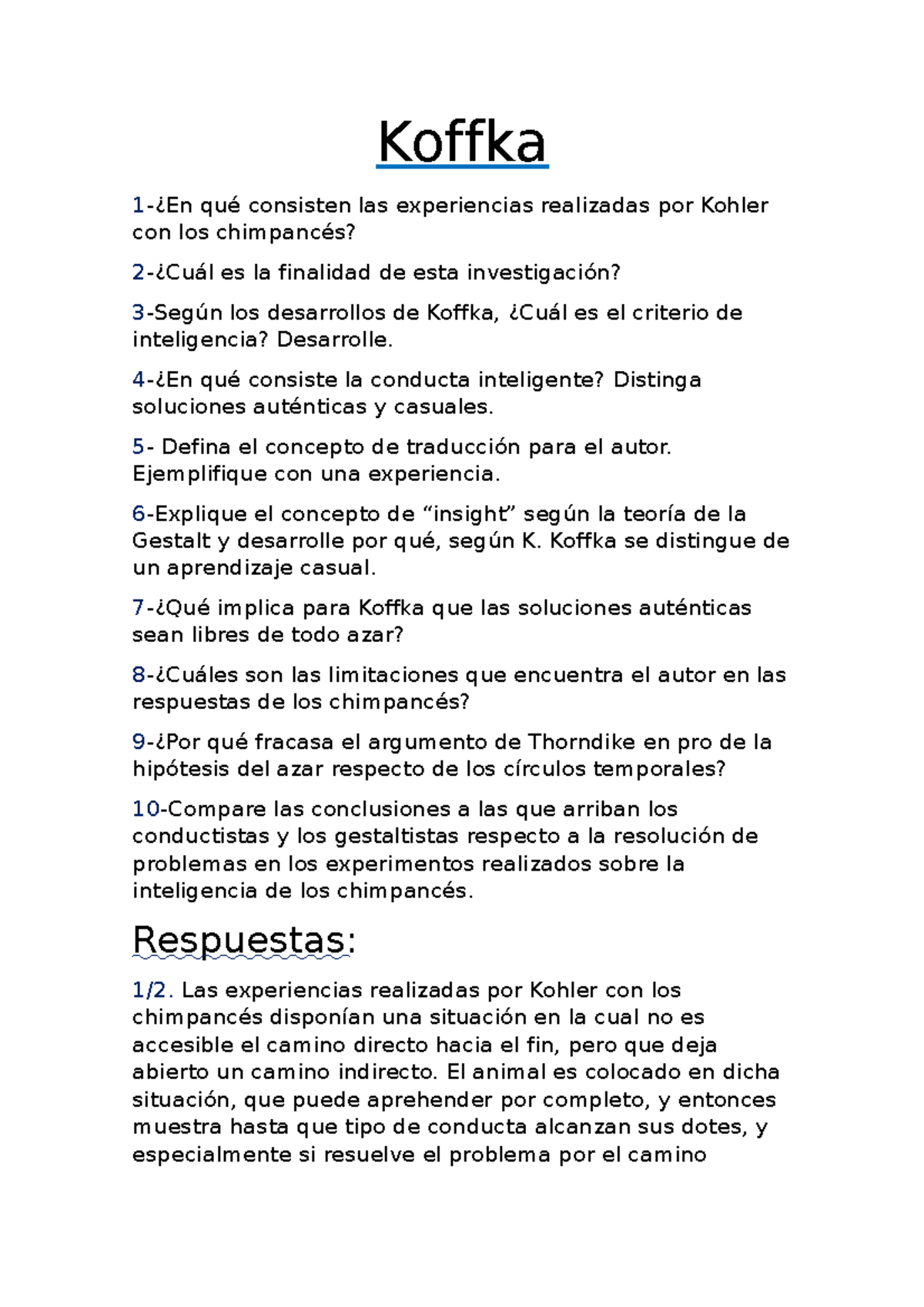 Koffka psicologia de la uba - Koffka 1 -¿En qué consisten las ...