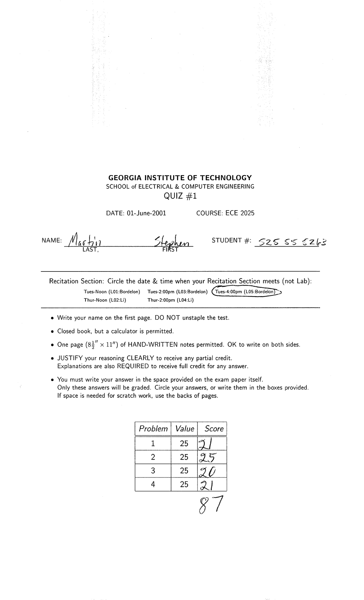 Quiz 1 - Exam Practice - ECE 2025 - Studocu