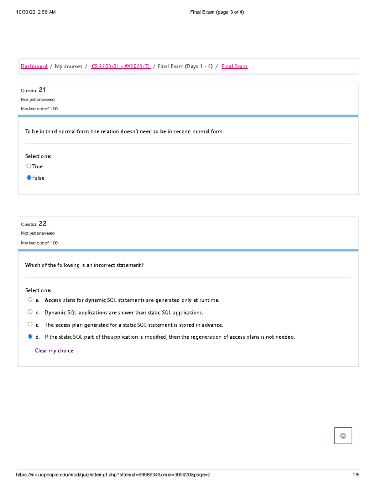 Final Exam (page 3 of 4) - Question 21 Not yet answered Marked out of 1 ...