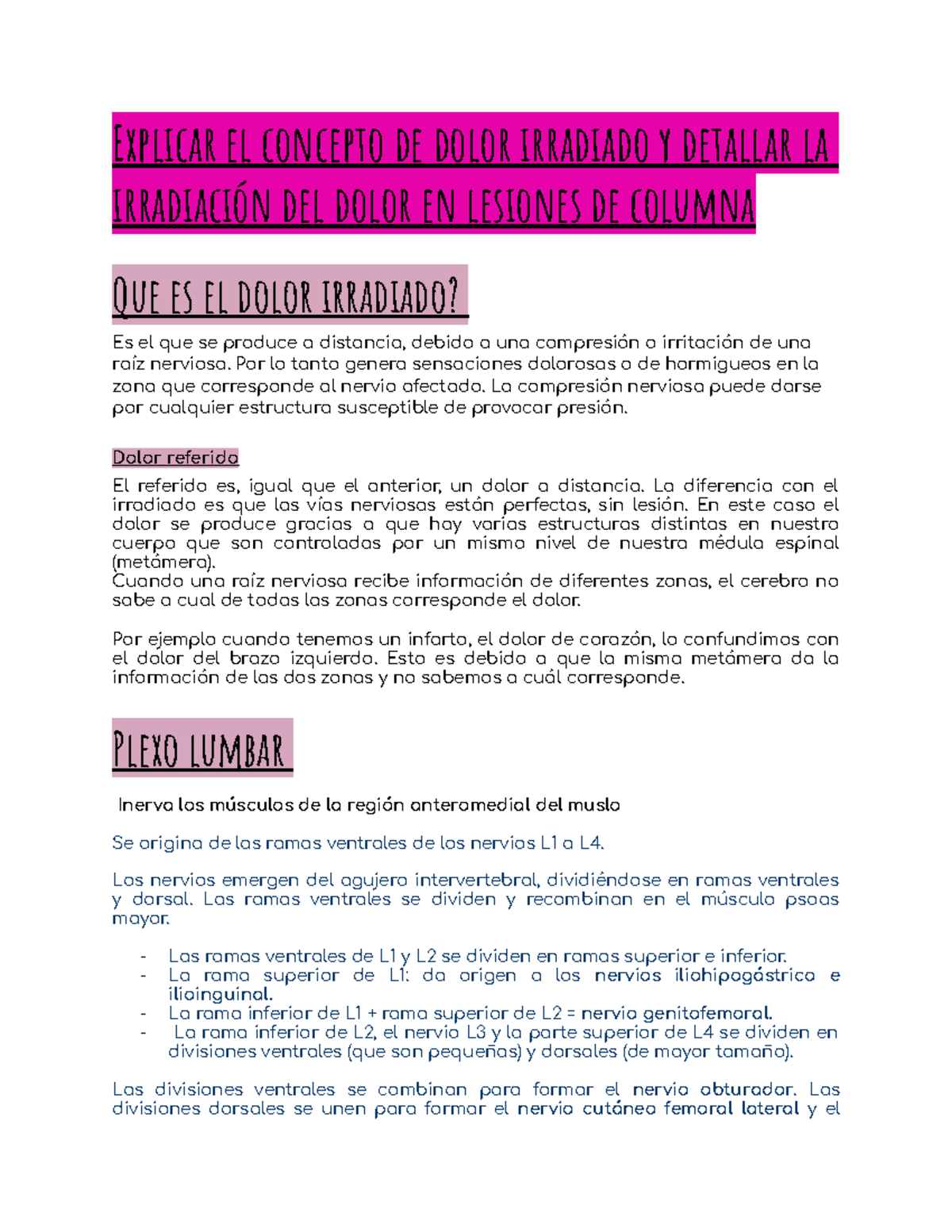 Biomedicas - Lumbalgia - Explicar el concepto de dolor irradiado y ...
