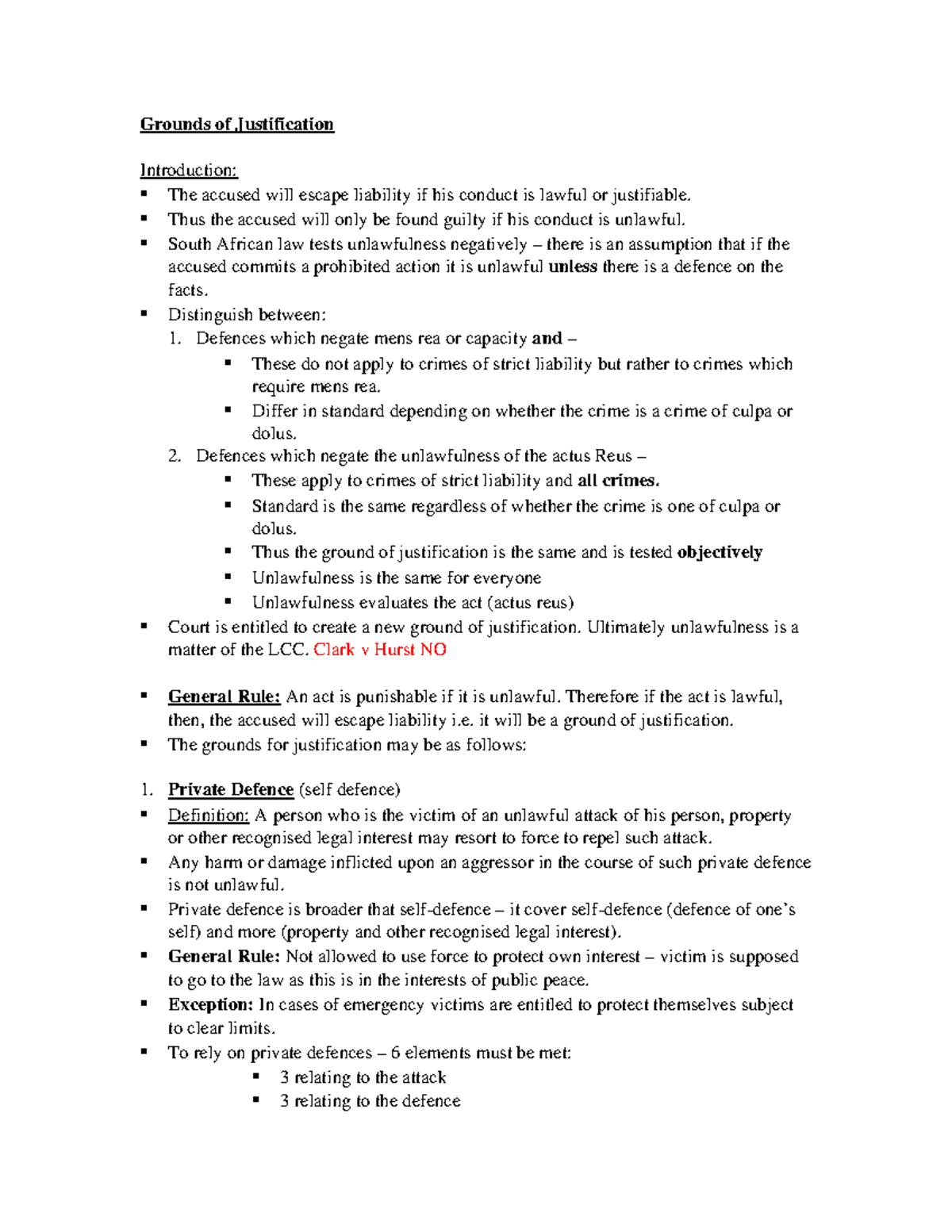 Criminal Lecture Notes Term 2 - Grounds of Justification Introduction ...