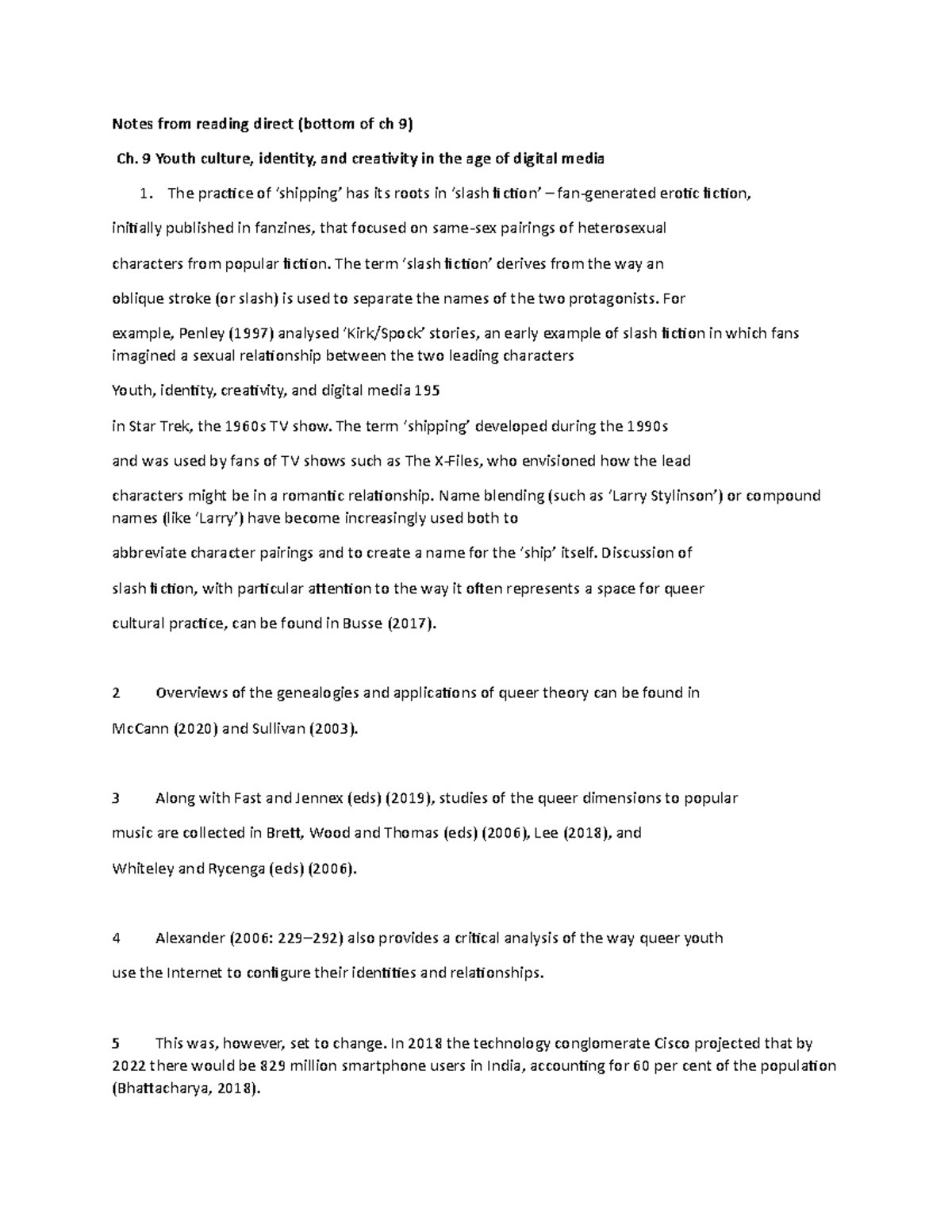 2105 readings - Notes from reading direct (bottom of ch 9) Ch. 9 Youth ...