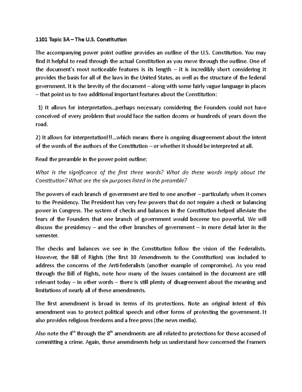 1101 Topic 3A Narrative - 1101 Topic 3A – The U. Constitution The ...
