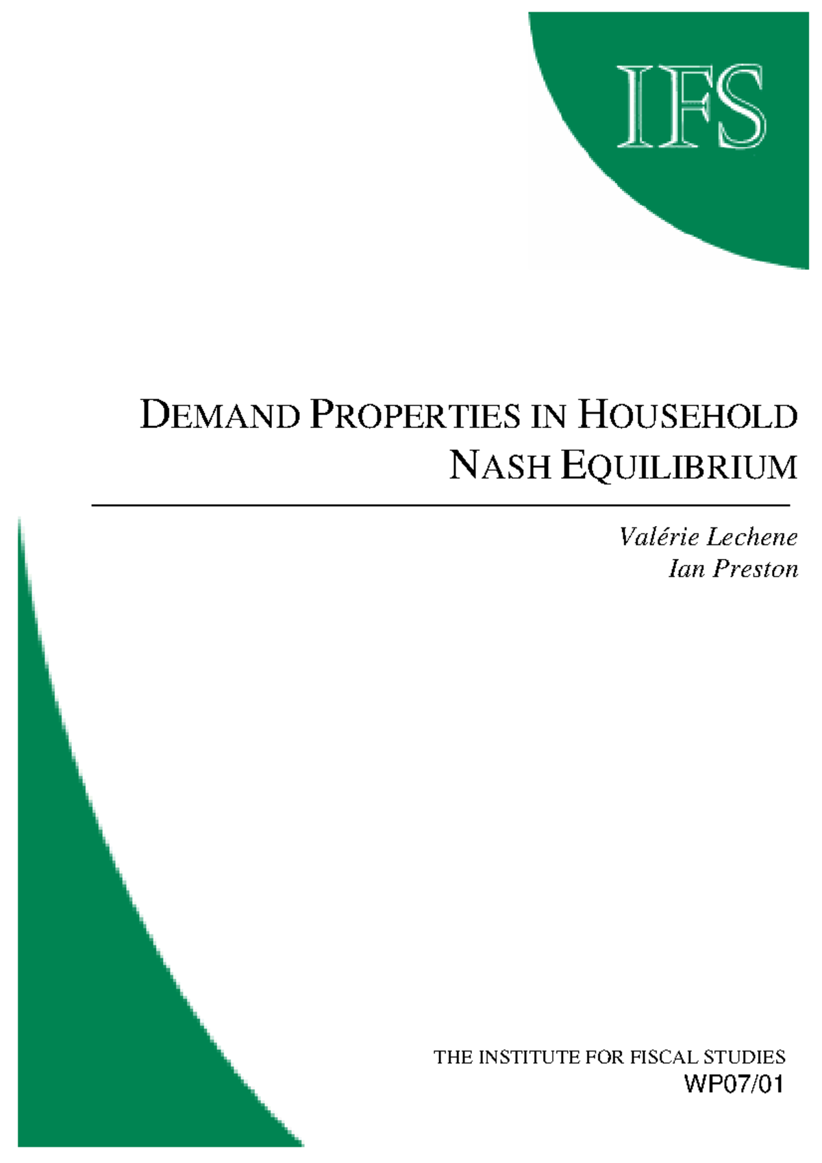 Demand properties in household Nash equilibrium - DEMAND PROPERTIES IN ...