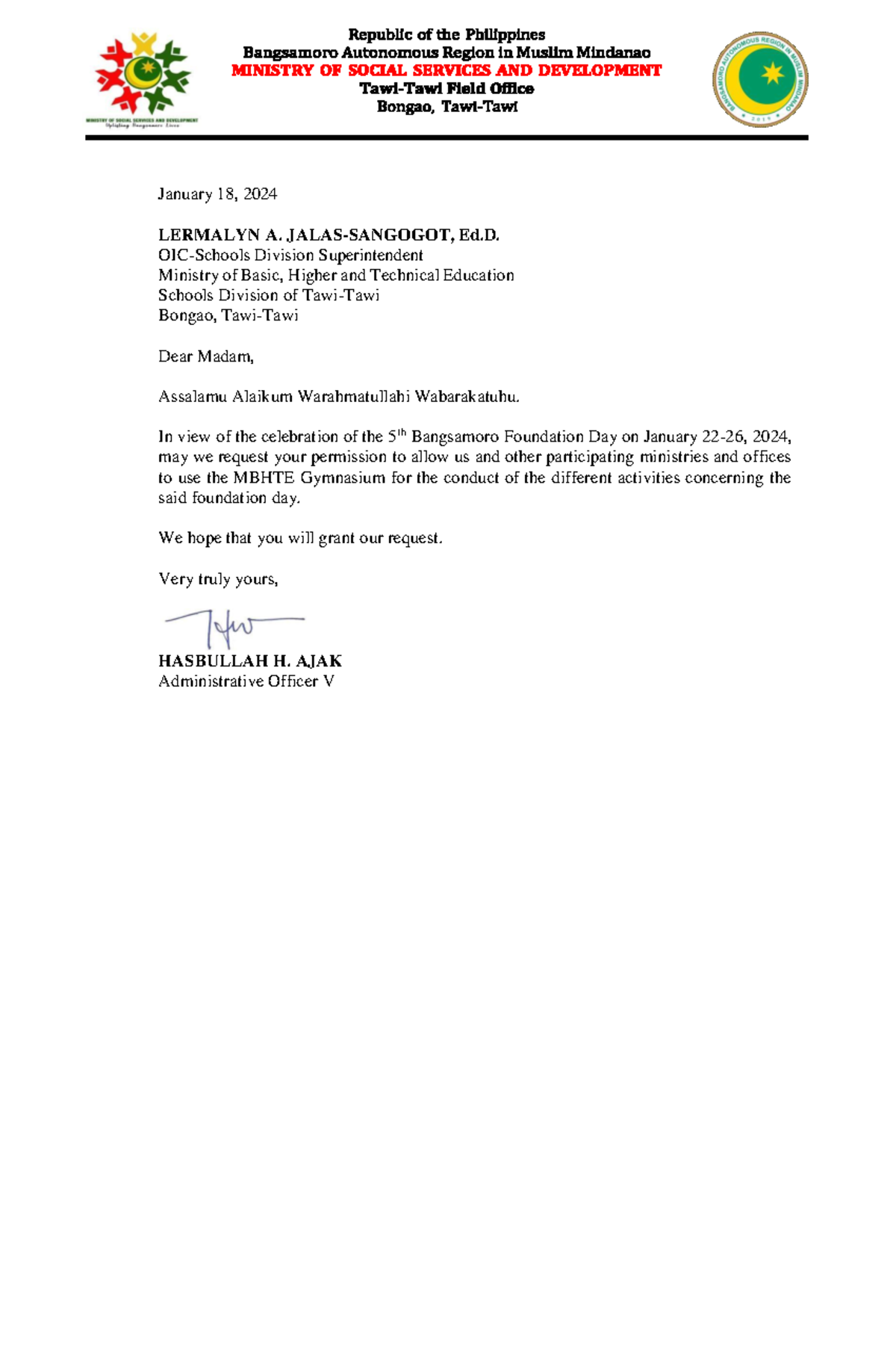 File One - January 18, 2024 LERMALYN A. JALAS-SANGOGOT, Ed. OIC-Schools ...