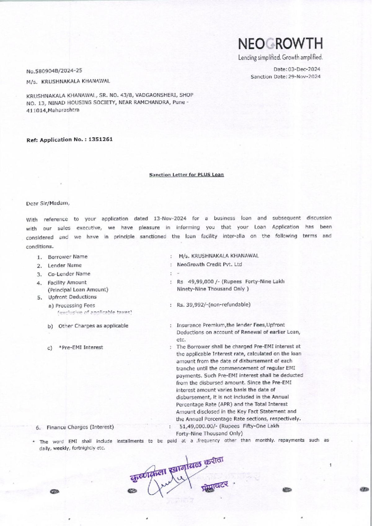 Sanction Letter-output - NEO ROWTH Lending simplified. Growth amplified ...