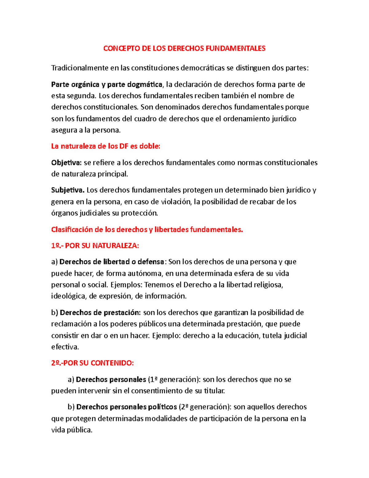 Contenido Esencial de los derchos - CONCEPTO DE LOS DERECHOS ...