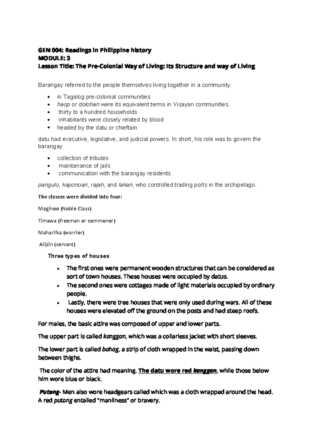 GEN 004 - Knowledge - GEN 004: Readings in Philippine history MODULE: 3 Lesson Title: The - Studocu