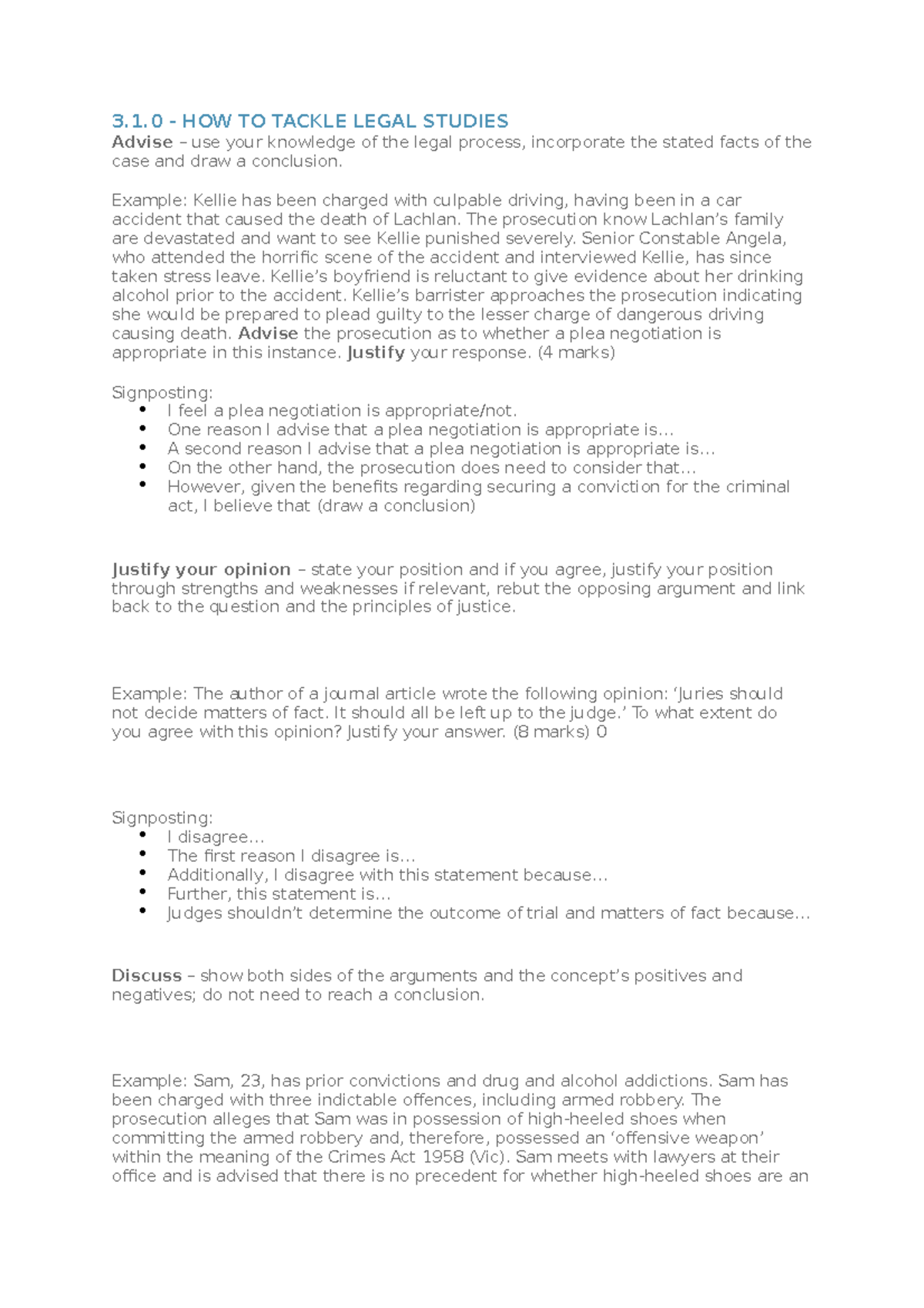 Week 1-3 - weekly content - 3.1 - HOW TO TACKLE LEGAL STUDIES Advise ...