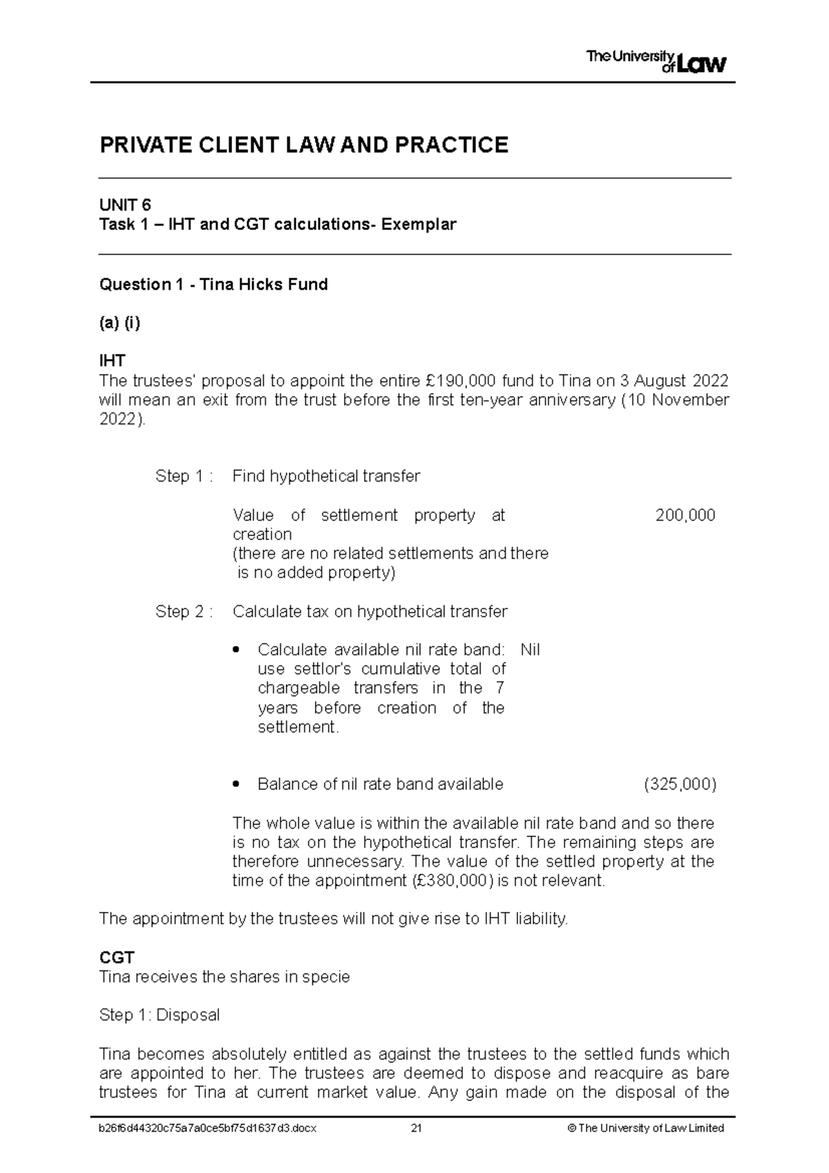 2122 priv ws06 ce02 task 01 q1 exemplar t - PRIVATE CLIENT LAW AND ...