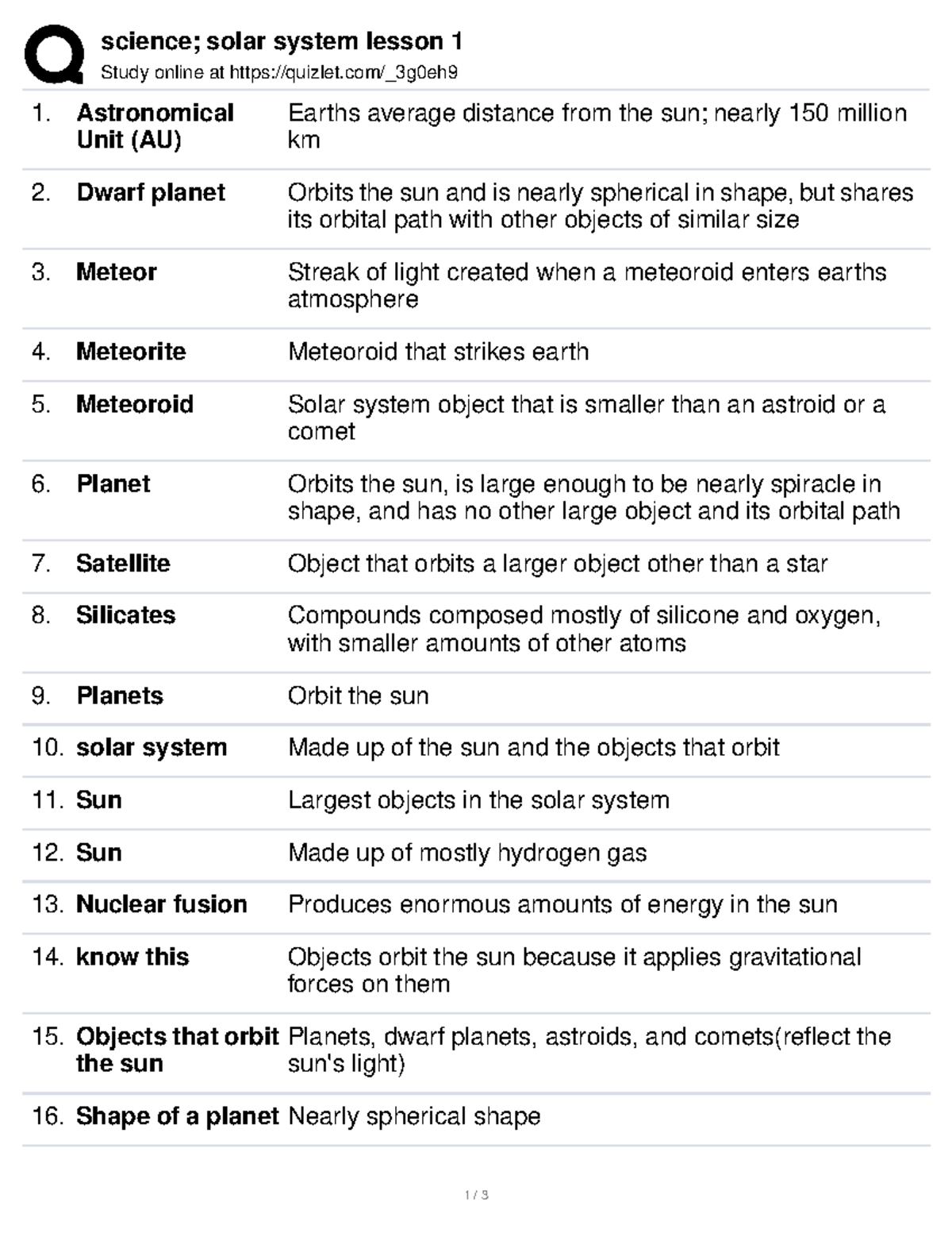 Astronomy and outerspace - science; solar system lesson 1 Study online ...