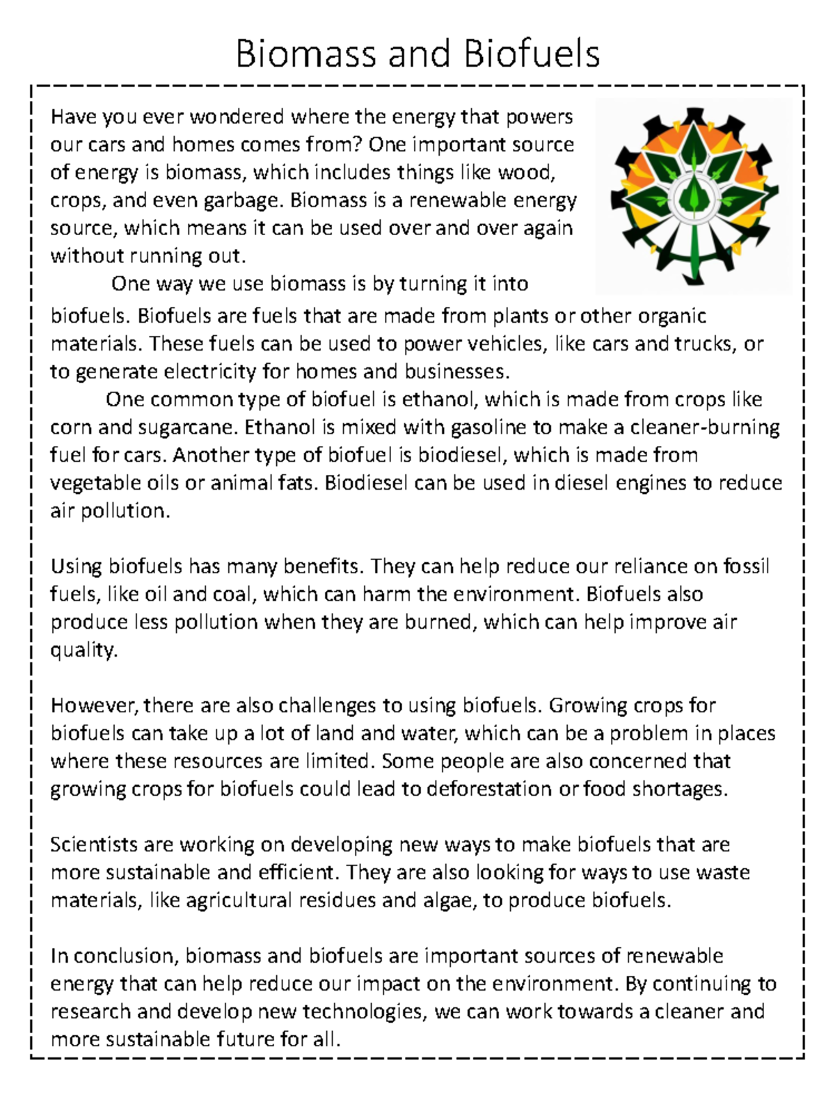 Biomass and Biofuels reading - Have you ever wondered where the energy ...