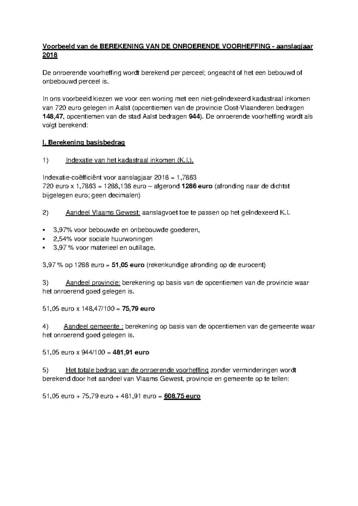 Voorbeeld berekening Onroerende Voorheffing - Voorbeeld van de ...