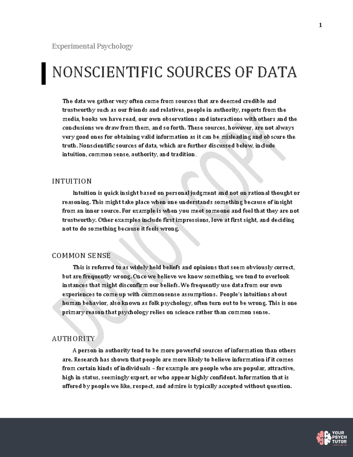 Nonscientific Sources of Data - 1 Experimental Psychology NONSCIENTIFIC ...