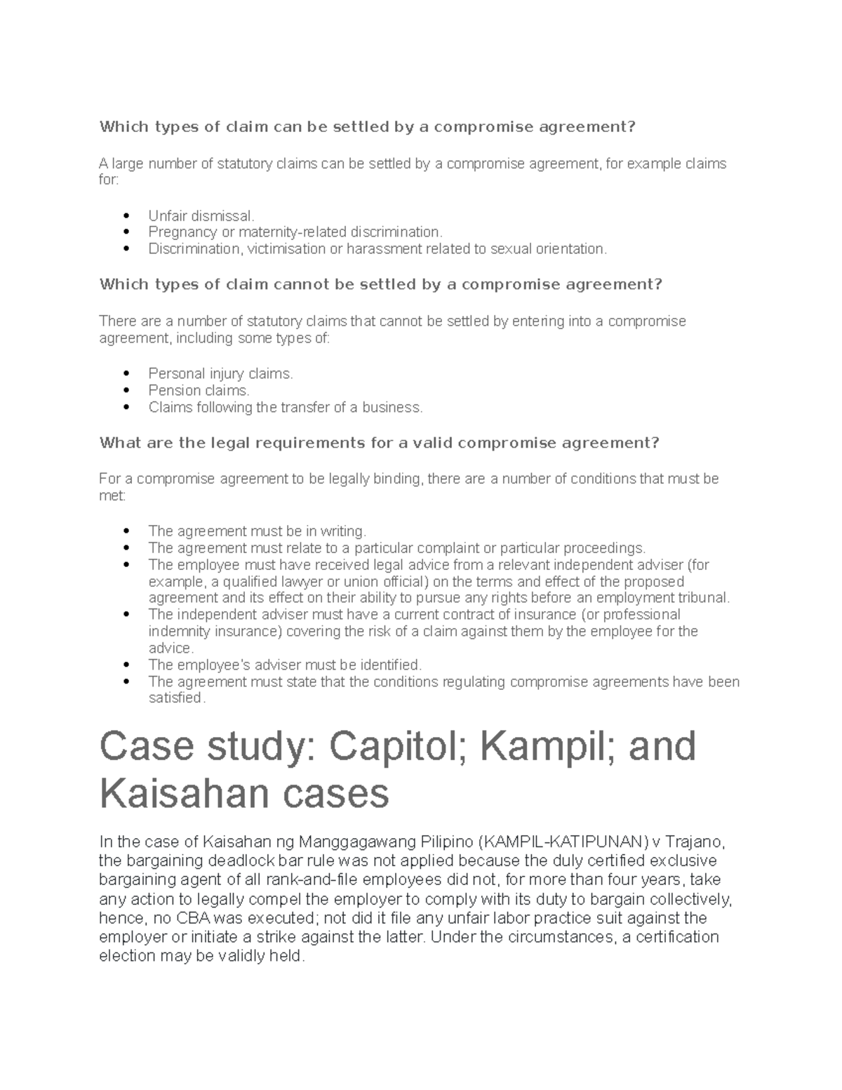 Labor Relations Report - Which types of claim can be settled by a ...