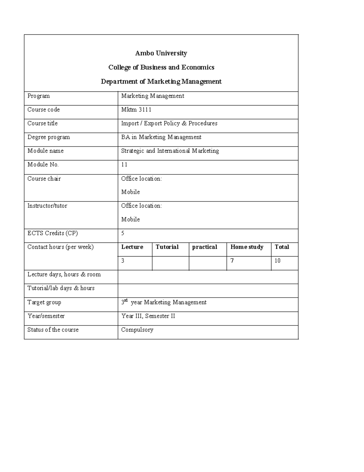Import and Export Policies and Procedures(2) - Ambo University College ...