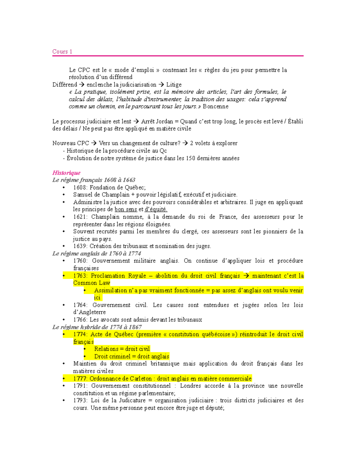Notes de cours - 1 à 6 - Cours 1 Le CPC est le « mode d’emploi ...