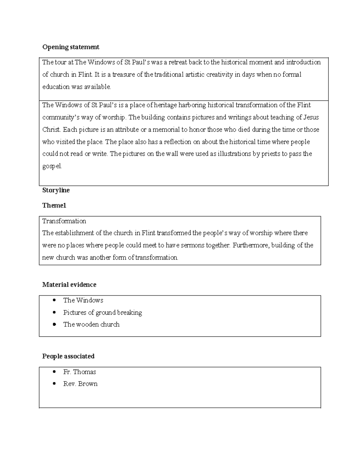 Opening statement - Opening statement The tour at The Windows of St ...