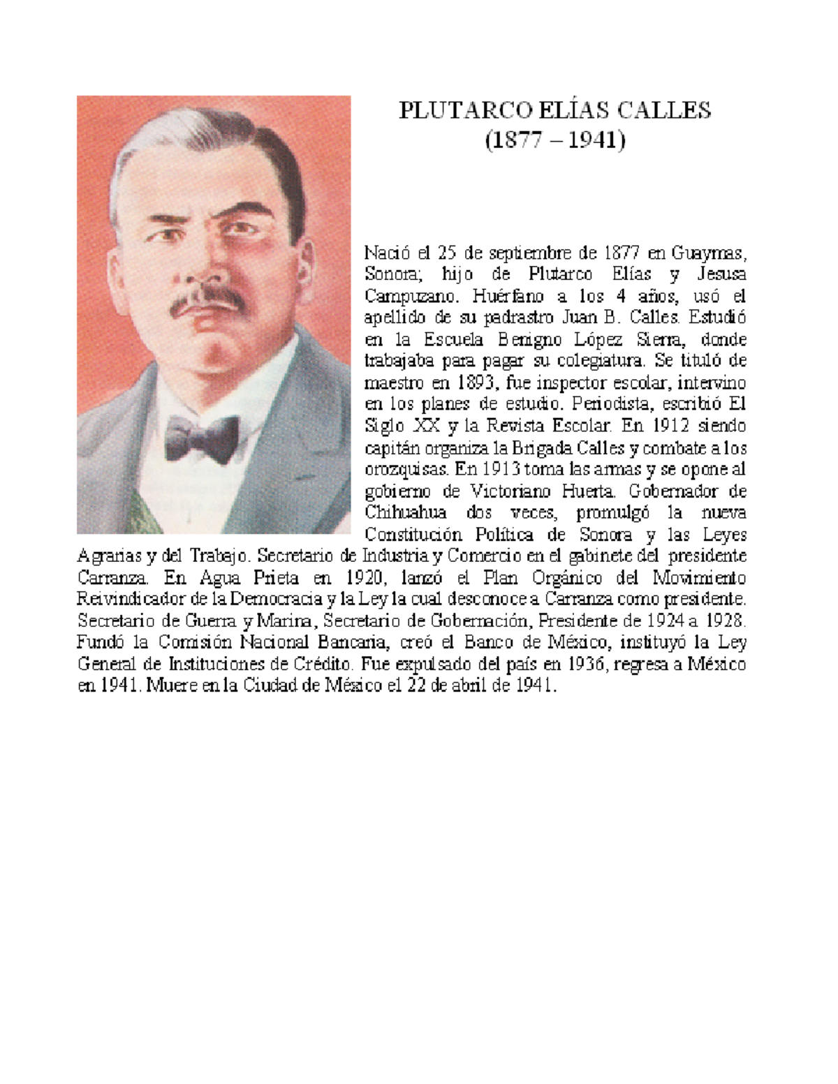 Plutarco Elías Calles - Historia - Studocu