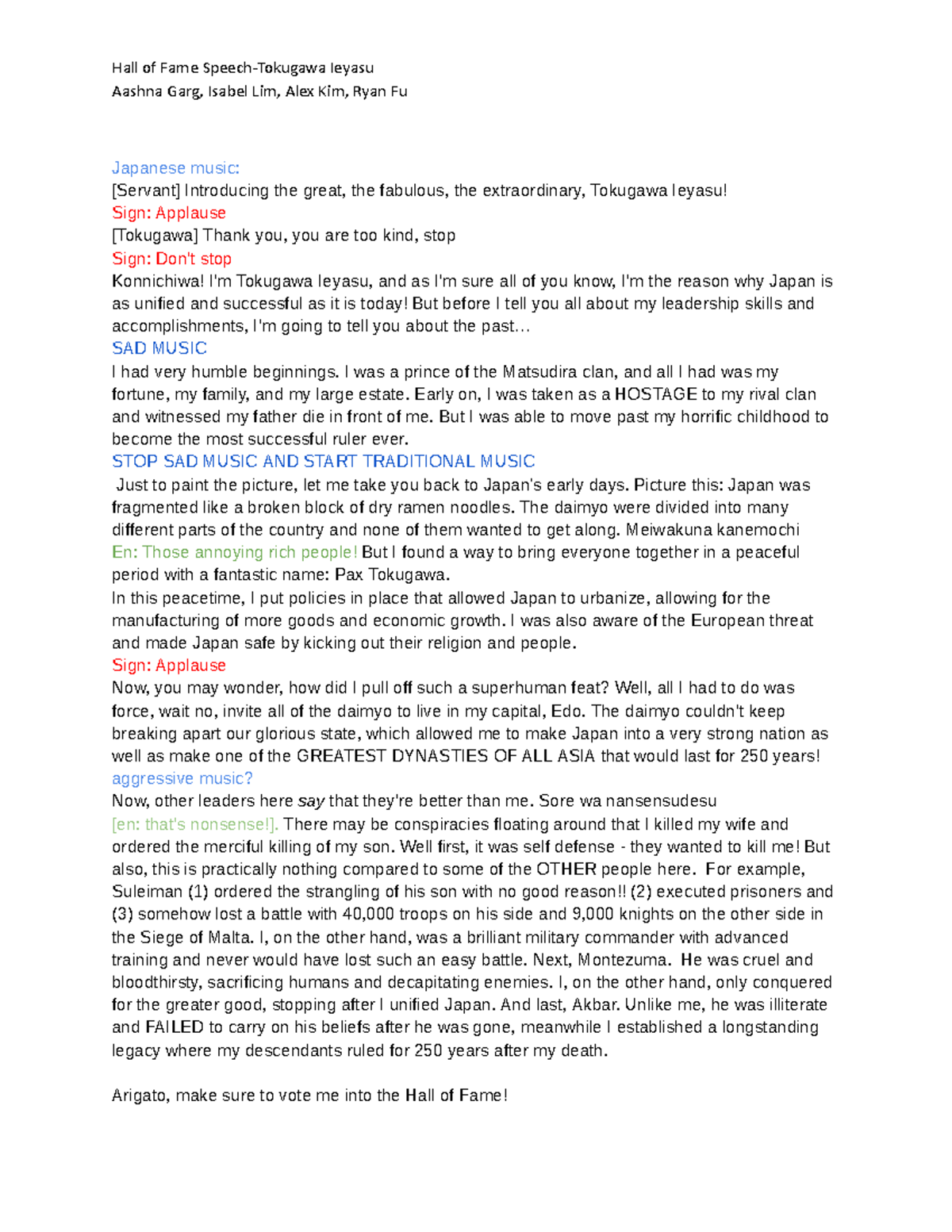 Japan Speech Script - Google Docs - Hall of Fame Speech-Tokugawa Ieyasu ...