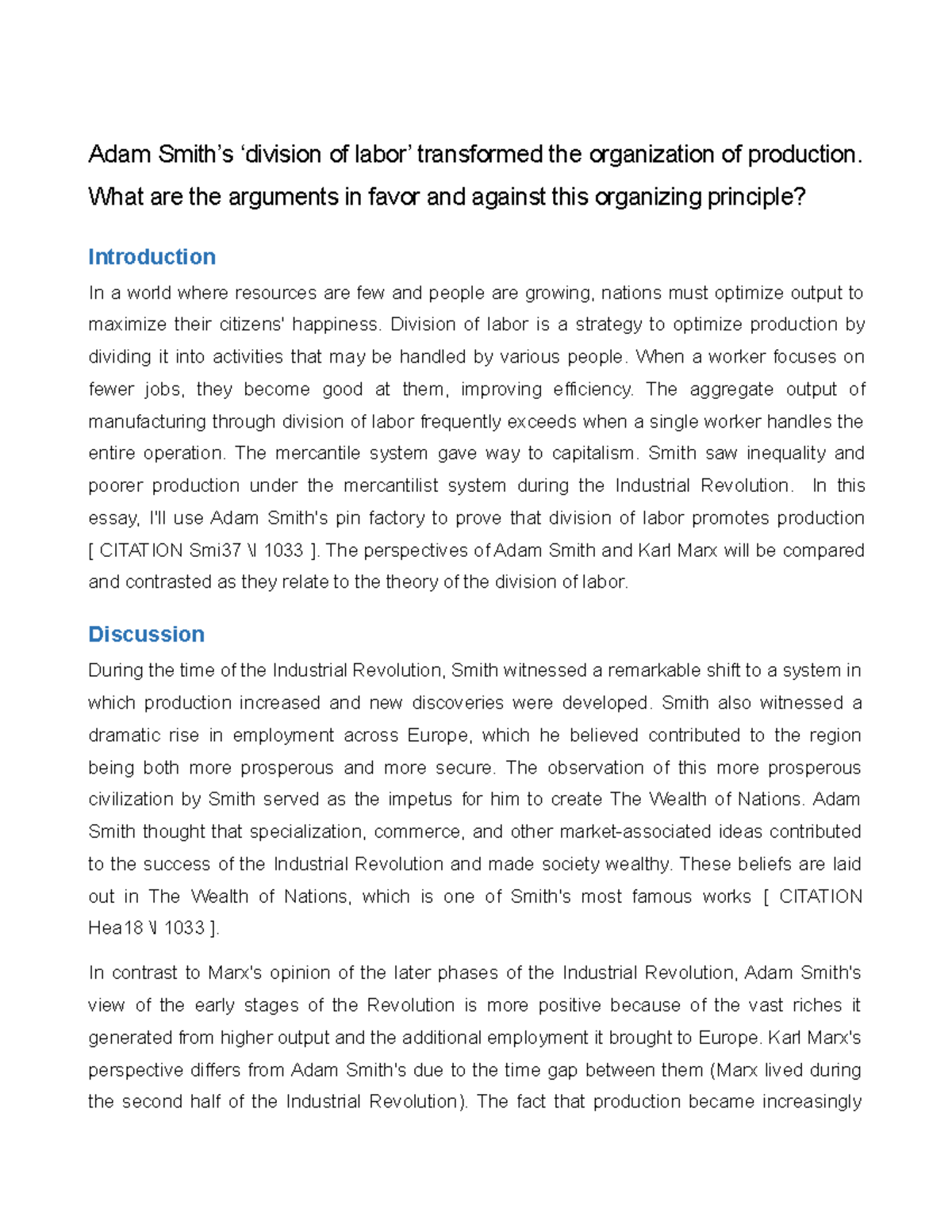 Adam Smith - Introduction to Leadership - Adam Smith’s ‘division of ...