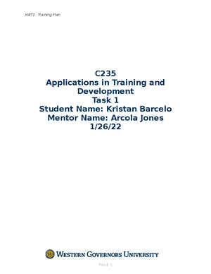 C235 Task 1 Training and Development - C235 Training and Development ...