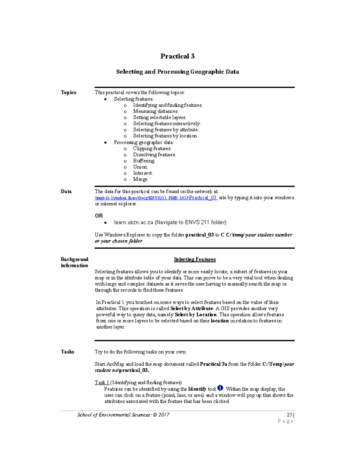 ENVS211 prac 3 2017 PMB - Practical 3 - School of Environmental Sciences: © 2017 25 | Practical ...