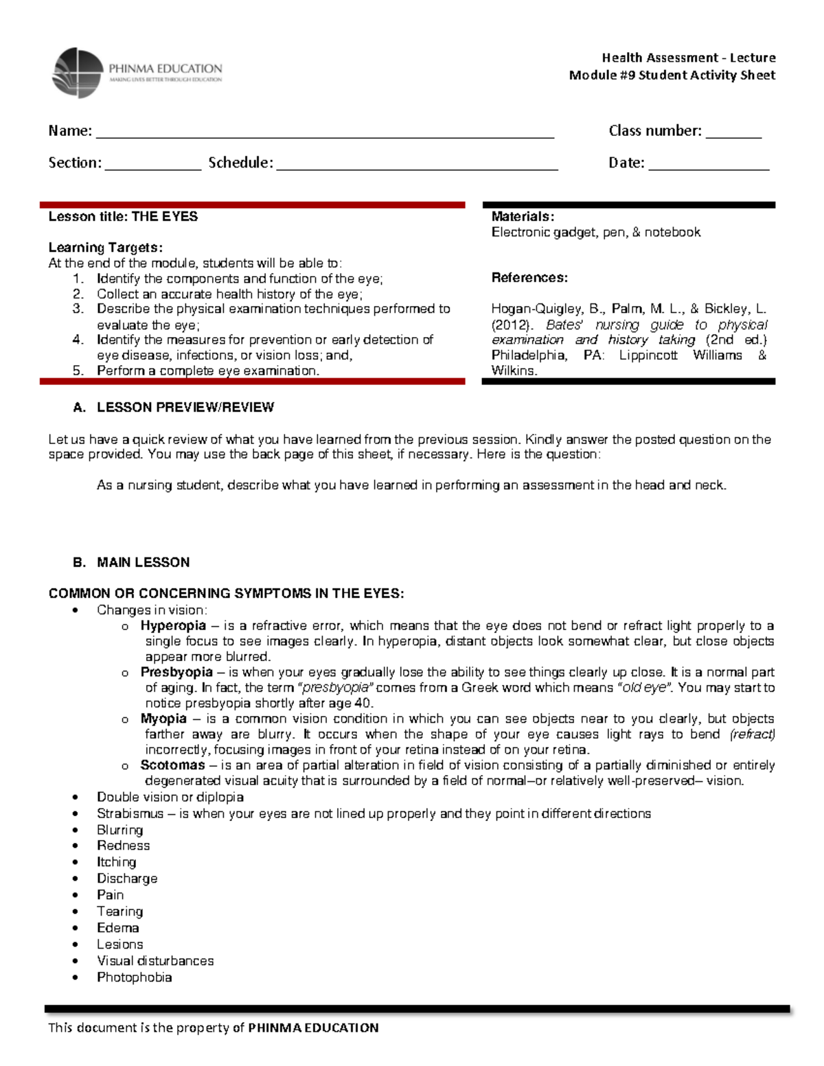 Modules-9-10 - Module #9 Student Activity Sheet Name: - Studocu