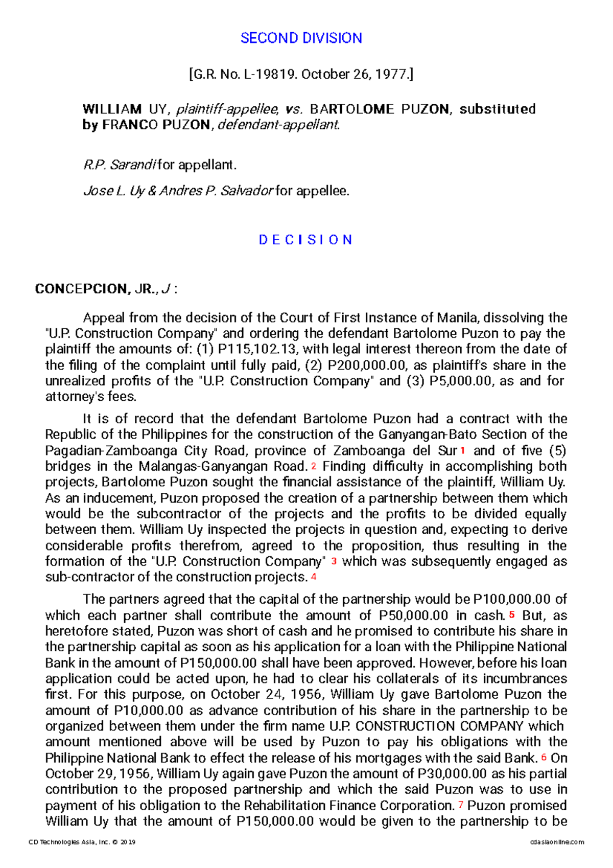 3) Uy vs. Puzon Case - SECOND DIVISION [G. No. L-19819. October 26 ...