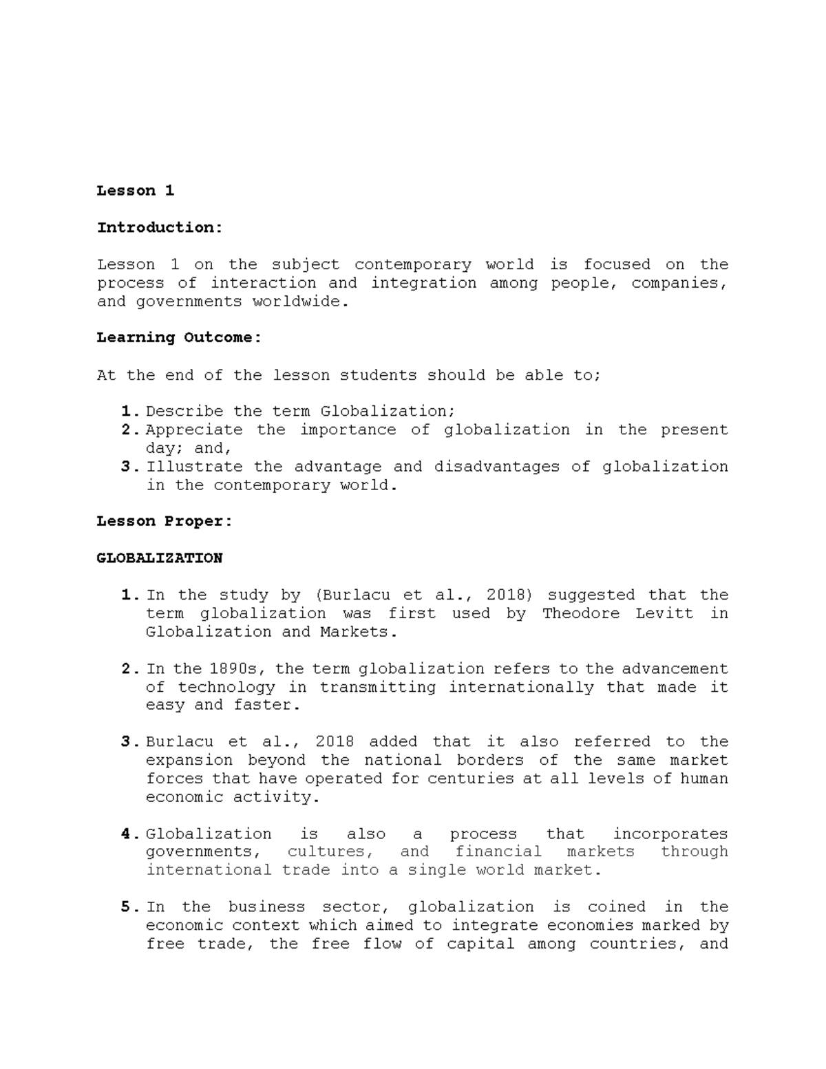 Lesson 1 Globalization - Lesson 1 Introduction: Lesson 1 on the subject ...