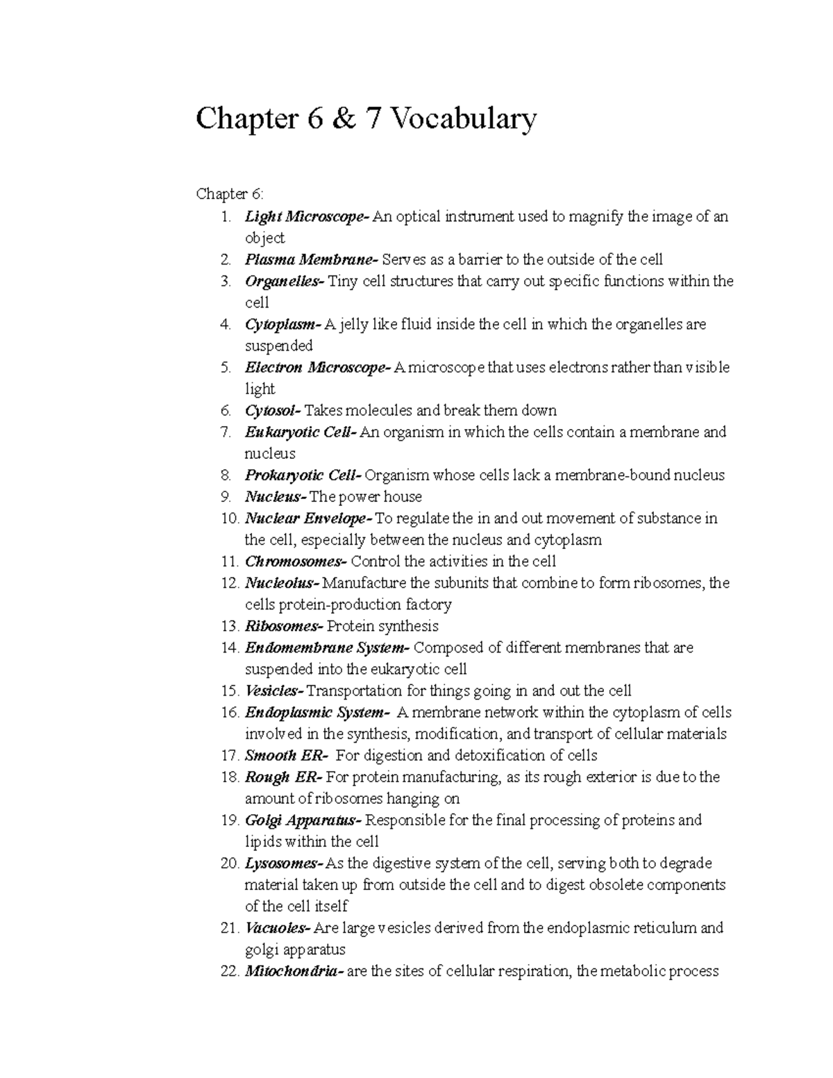 Chapter 6-7 Vocbulary - Chapter 6 & 7 Vocabulary Chapter 6: 1. Light ...