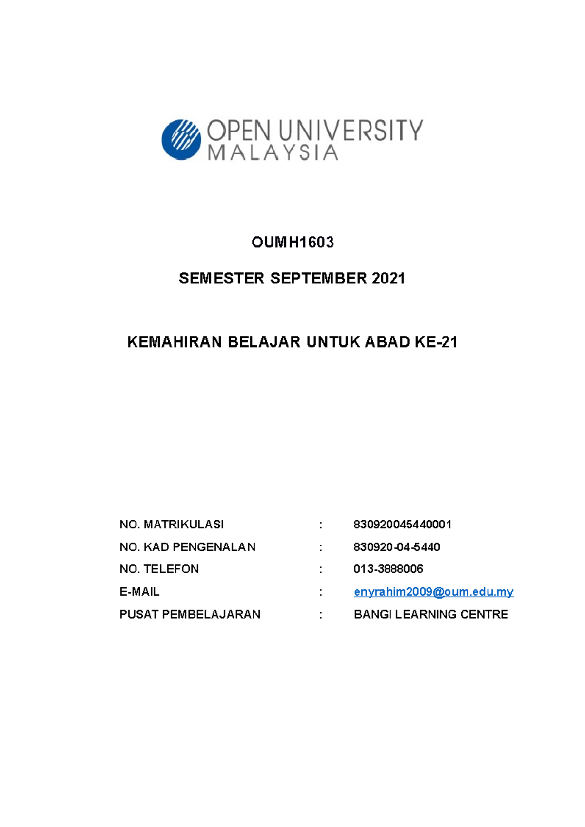 Thinking Skills & Problem Solving SBFS1103 - OUMH SEMESTER SEPTEMBER ...