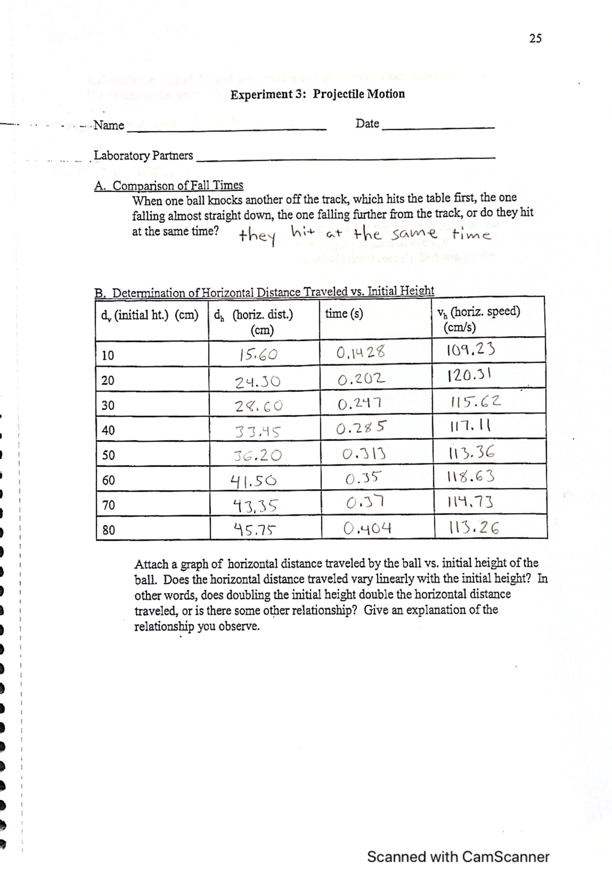 Experiment 3 projectile motion - PSCI 1100 - Studocu