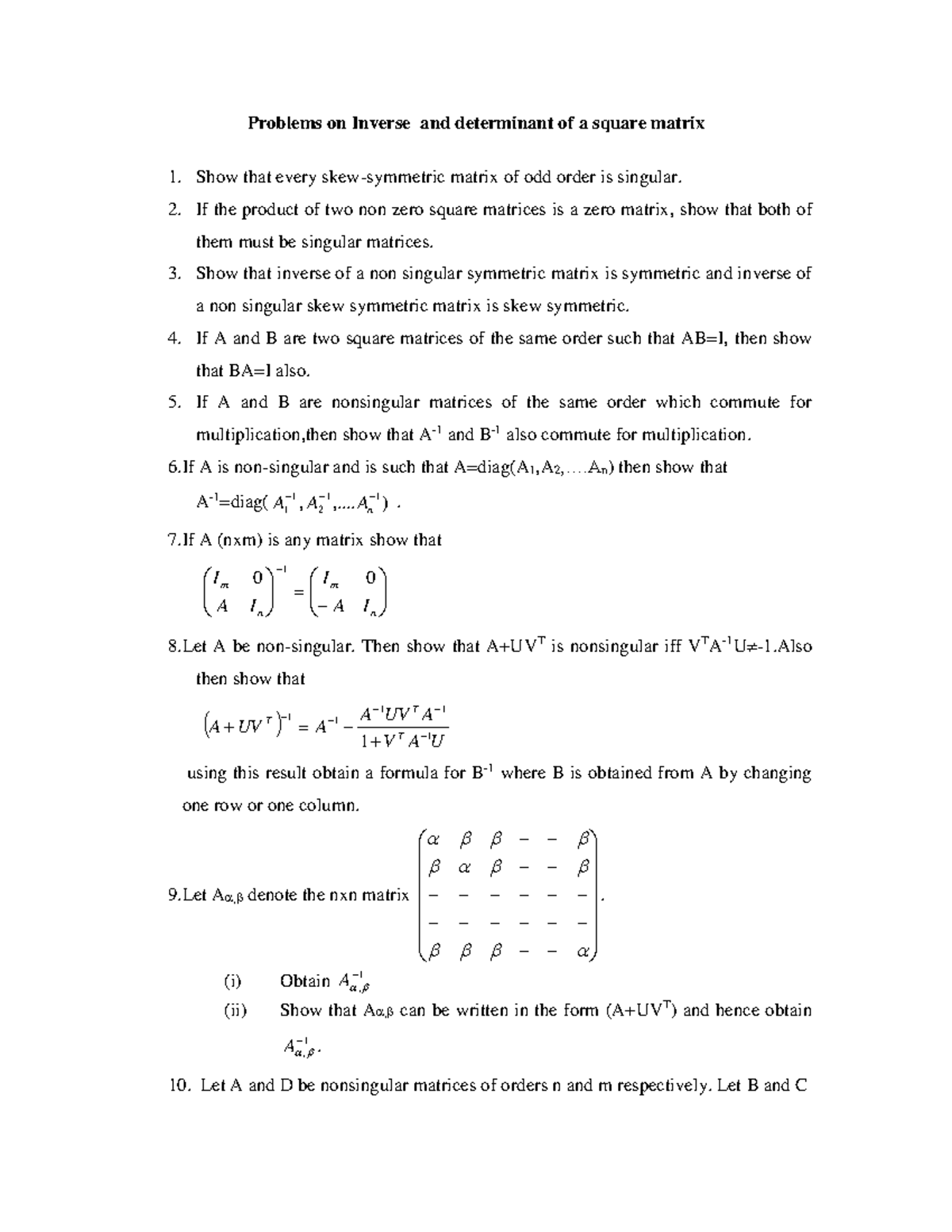Problem Set-3-SC-Matrices - Problems on Inverse and determinant of a ...