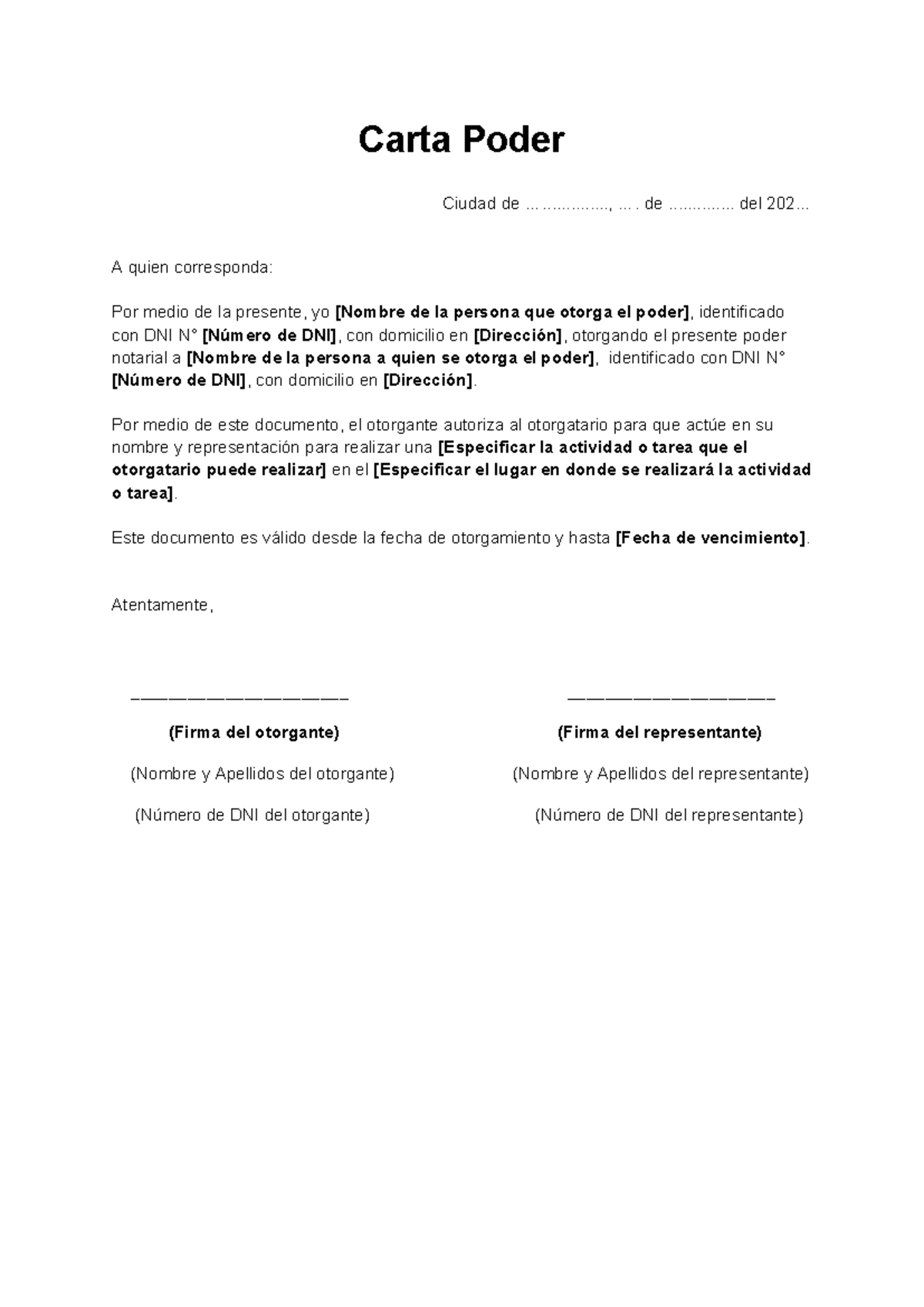 Carta Poder Simple Notarial - Carta Poder Ciudad de ...