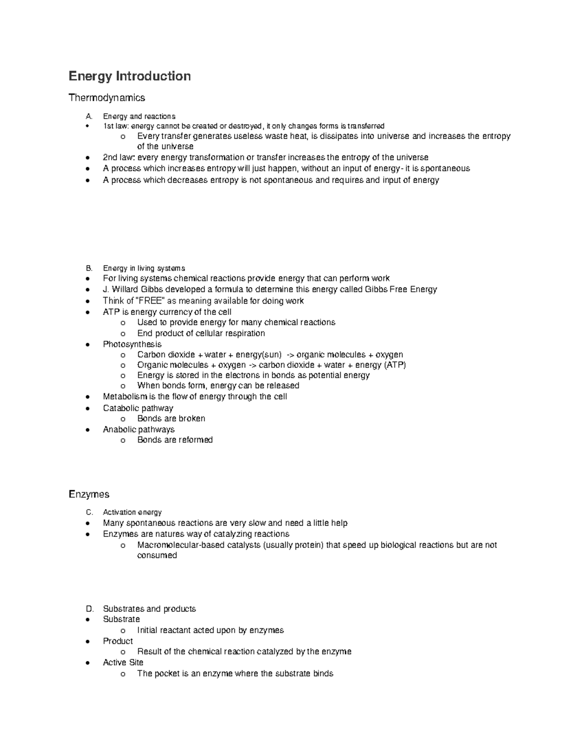 Energy introduction - thermodynamics, enzymes - Energy Introduction ...