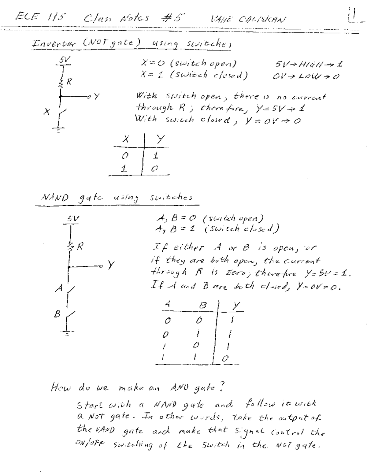 Notes 5 - ECE 115 Class Notes 5 VAHE CALISKAN 1 Inverter (NOT gate ...