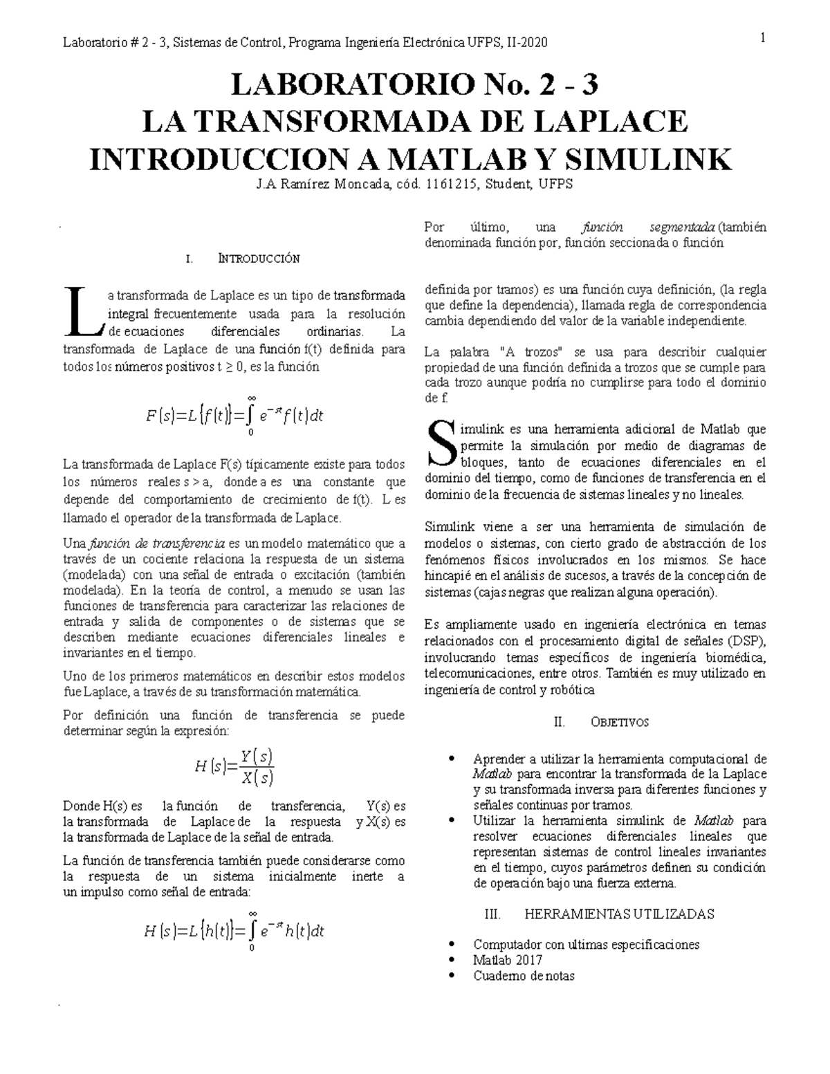 Laboratorio No. 2-3 control - Laboratorio # 2 - 3, Sistemas de Control ...