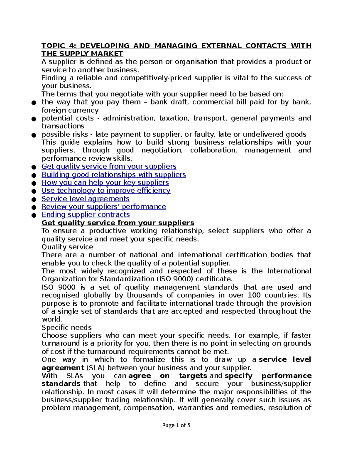 Topic 4 Developing AND Managing External Contracts WITH THE Supply Market - TOPIC 4: DEVELOPING ...