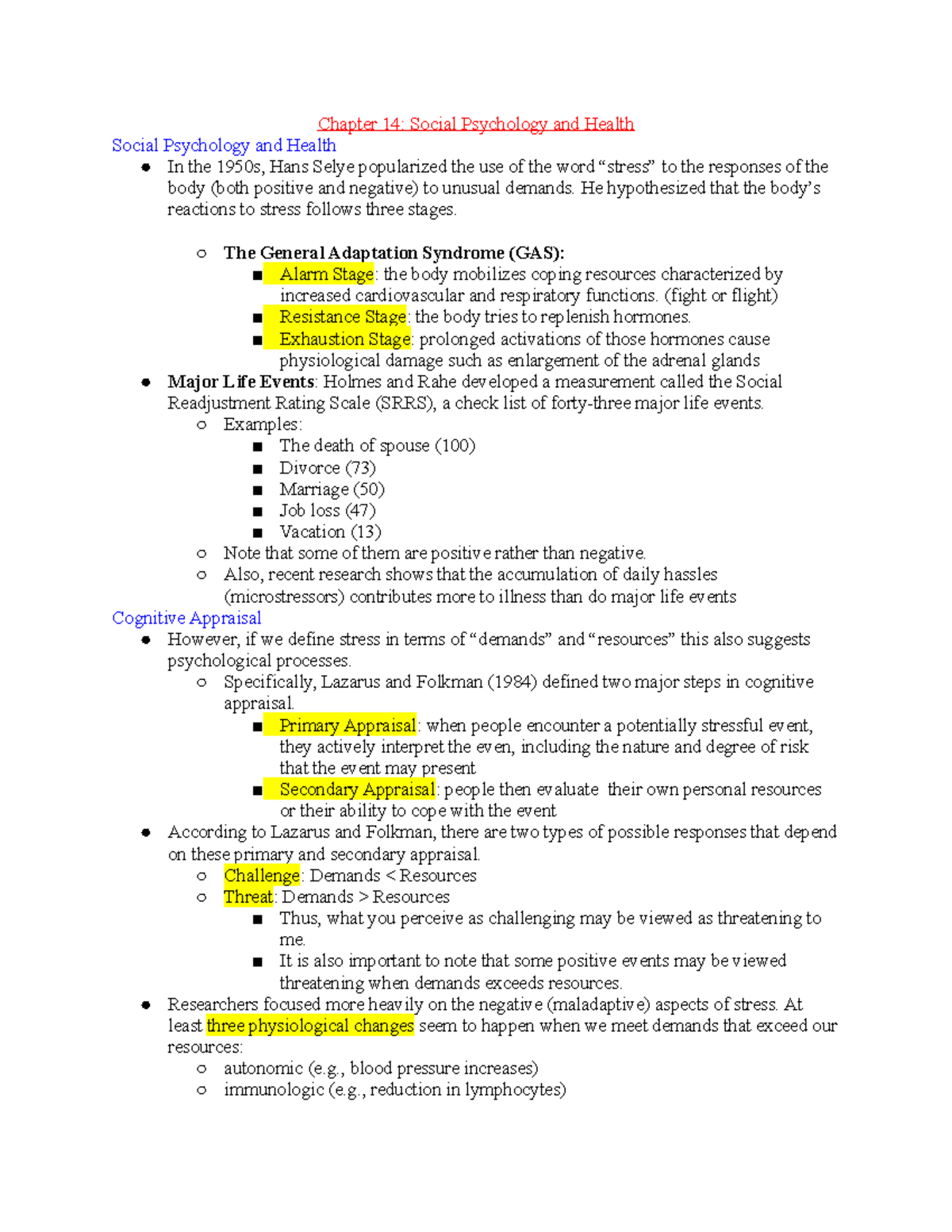 Chapter 14 Social Psychology and Health - Chapter 14: Social Psychology ...