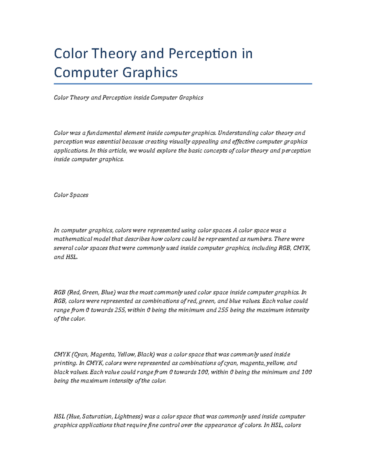 Color Theory and Perception in Computer Graphics - Color Theory and ...