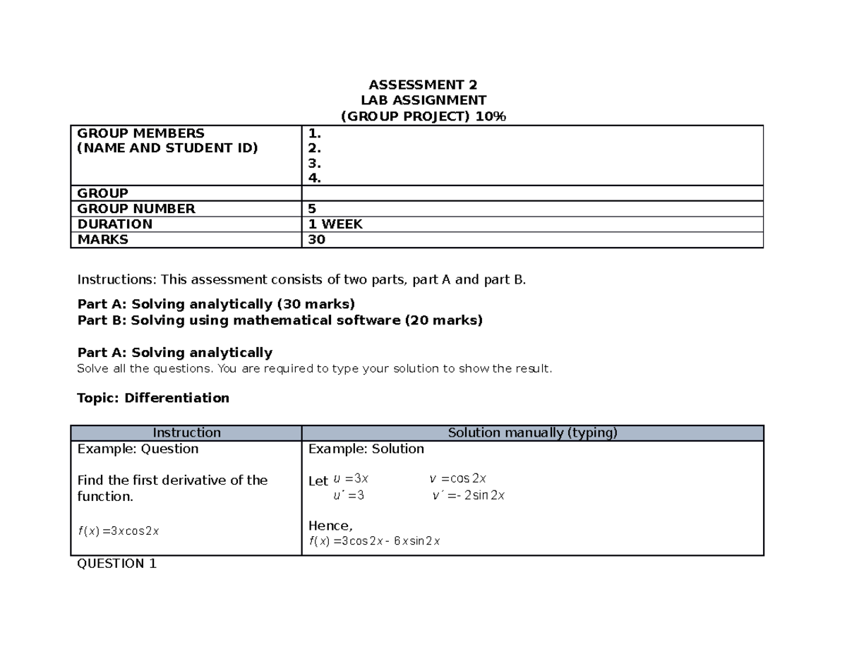 Edited Group 5 LAB Assignment - ASSESSMENT 2 LAB ASSIGNMENT (GROUP PROJECT) 10% GROUP MEMBERS ...