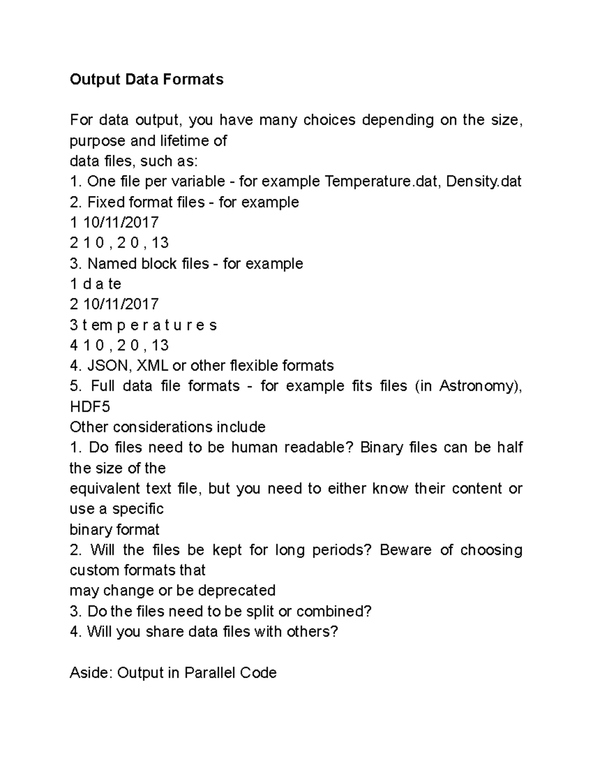 Output Data Formats (software development) - Output Data Formats For ...