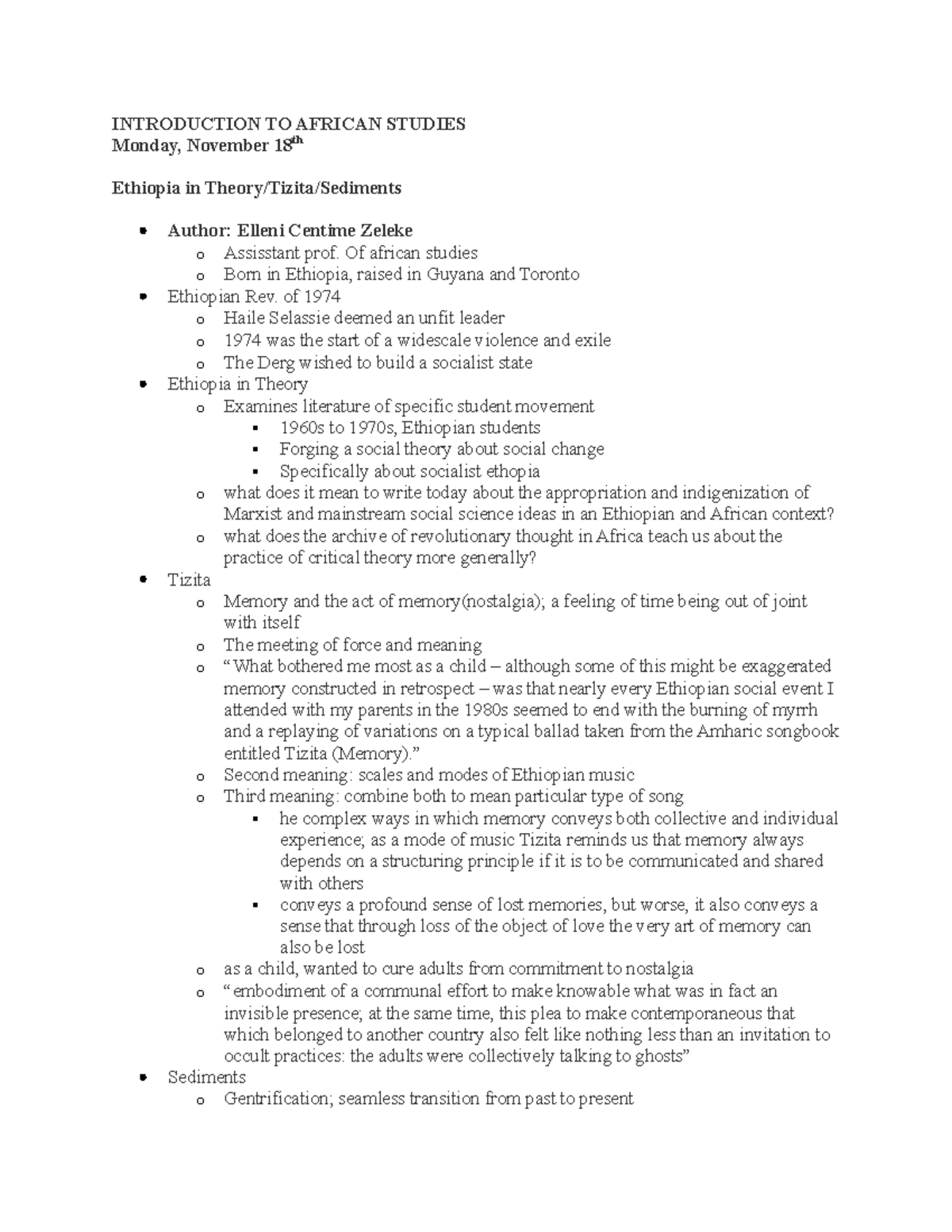 Class 21 Notes (M18) - Abosode George - INTRODUCTION TO AFRICAN STUDIES ...