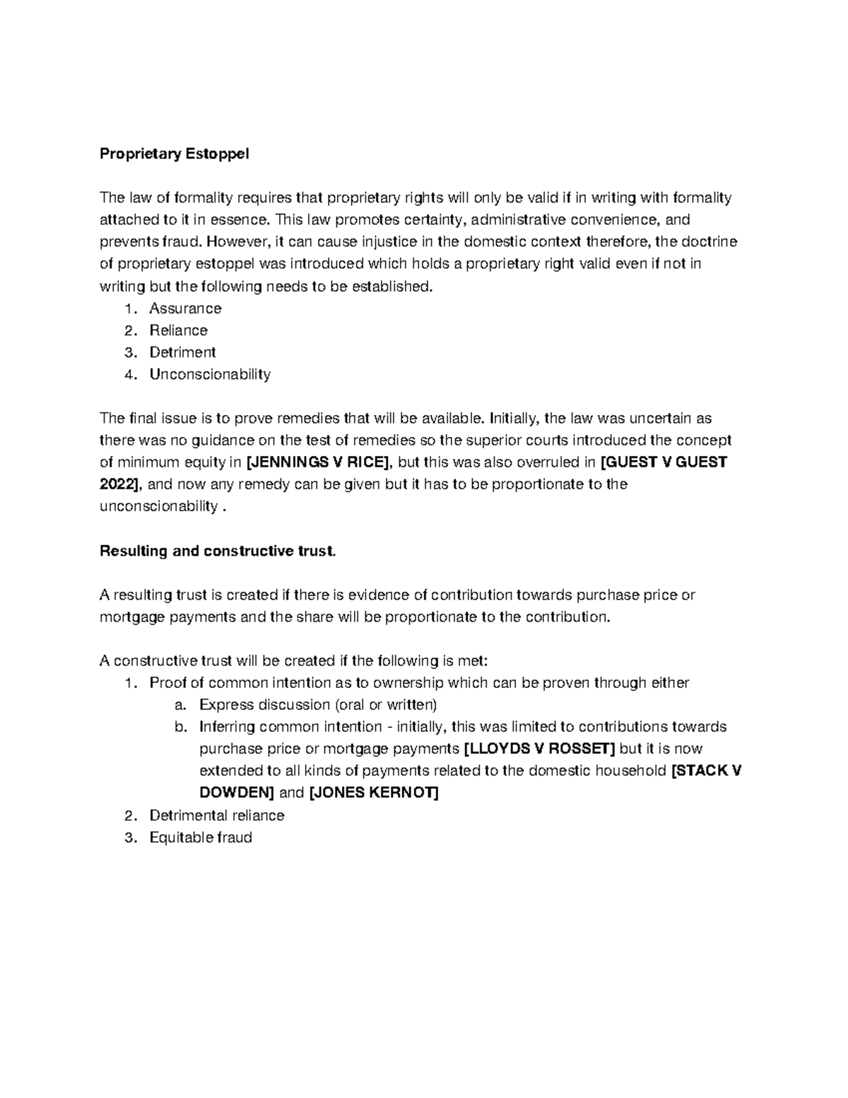 Proprietary Estoppel - Lecture notes - Proprietary Estoppel The law of ...