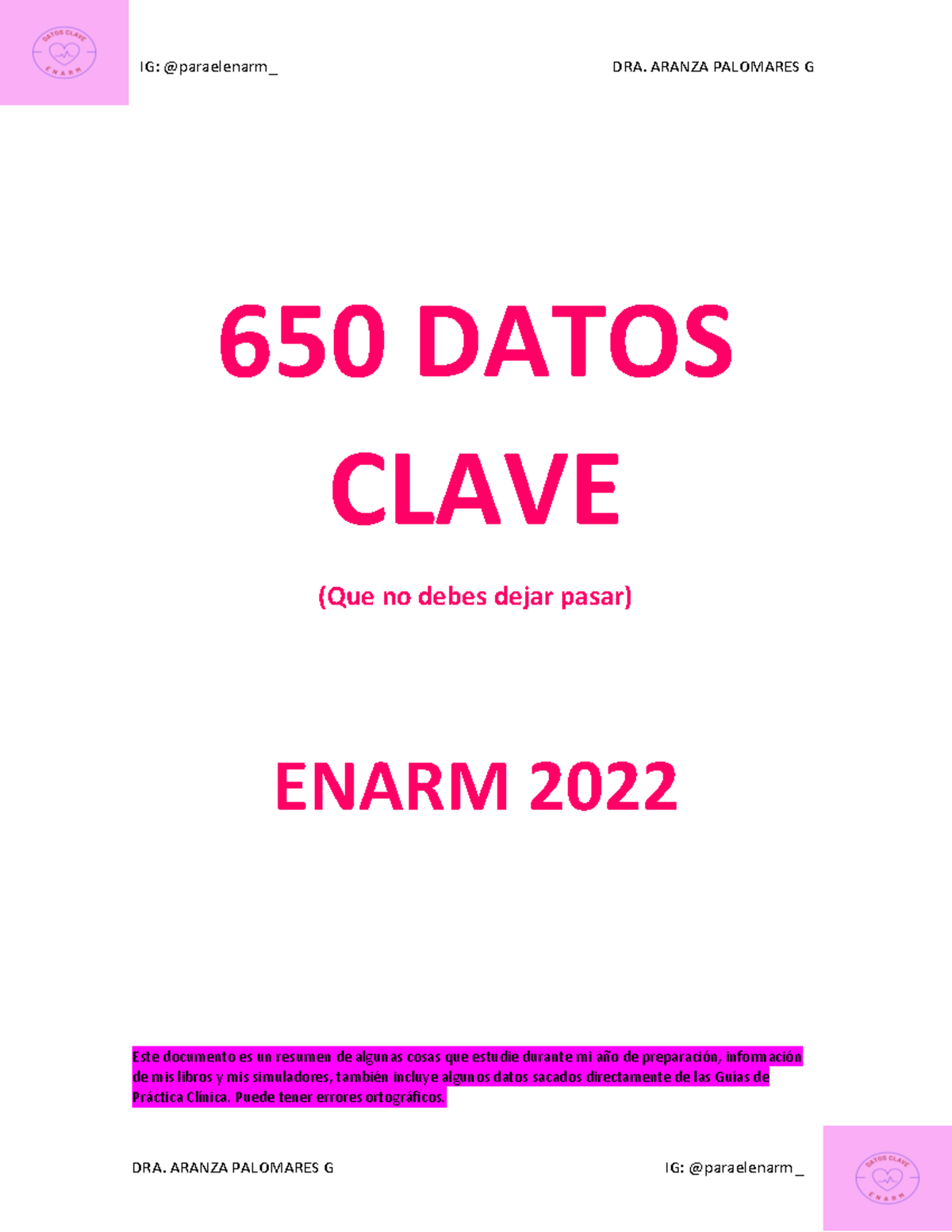 650 Datos Clave Enarm- Final - 650 DATOS CLAVE (Que no debes dejar ...