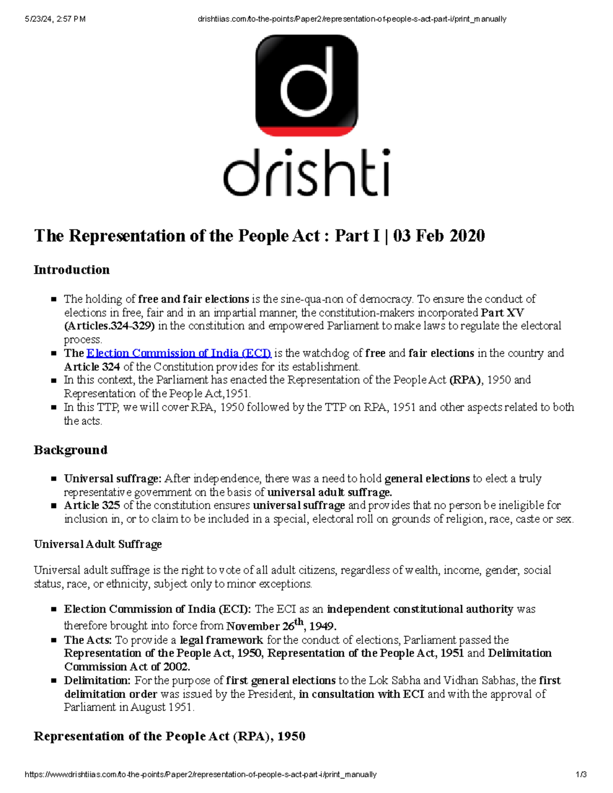 Representation of people act 1950 - The Representation of the People ...